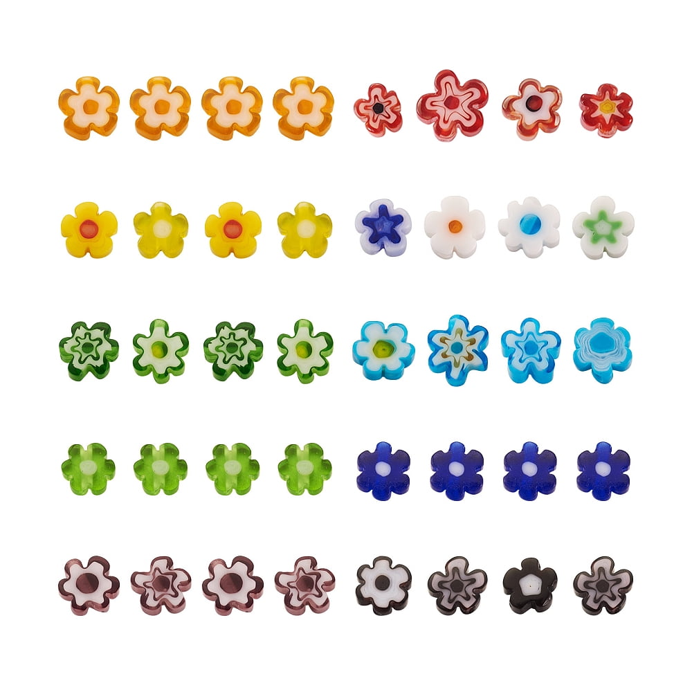 300Pcs 10 colors Handmade Millefiori Glass Beads Flower Mixed Color 4~7 ...