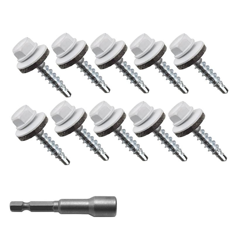 300Pcs 10x1 Hex Heads Self-Drilling Metal Roofing Screws, EPDM Washer,Sheet Metal Roof Screw ...