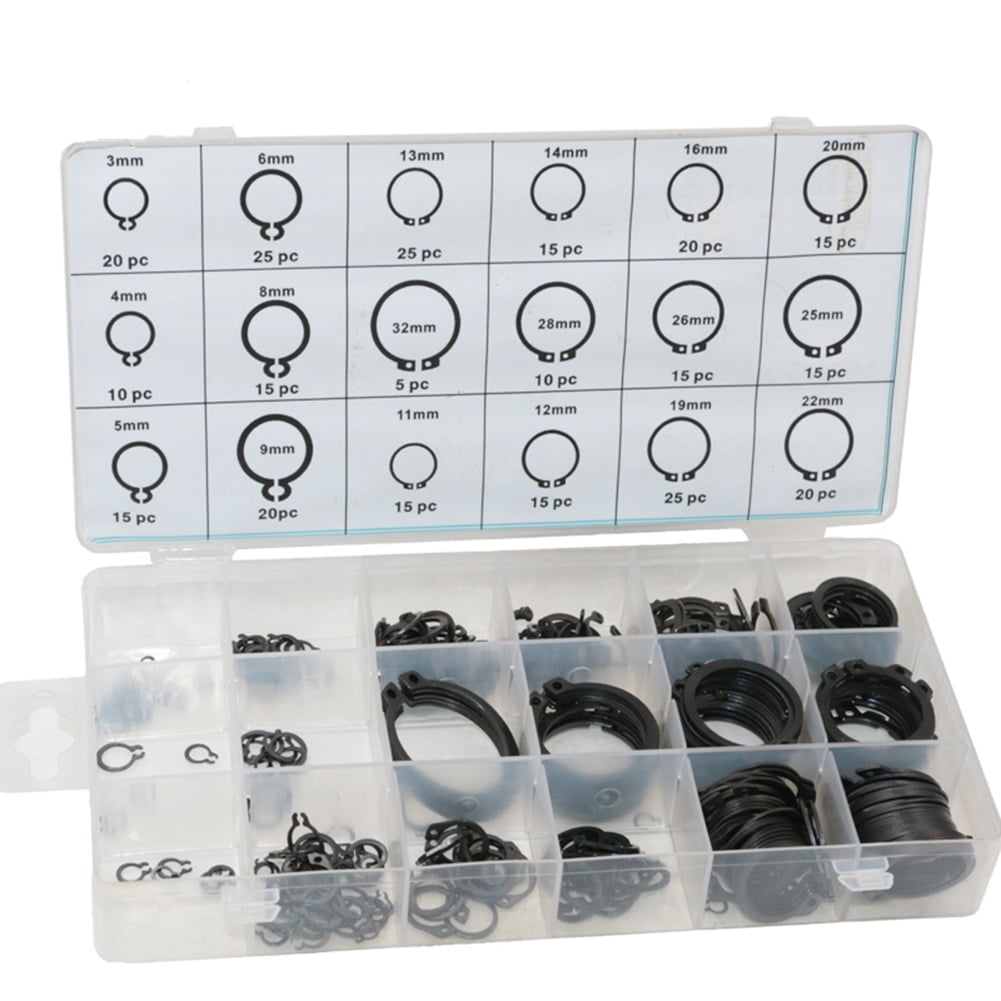 300Pcs 18 Sizes C-Clips Snap Ring Circlip Retaining Ring Set with Case ...