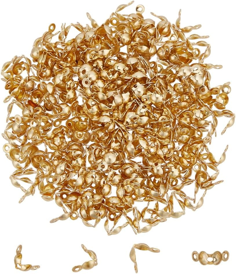 300Pcs 18K Gold Plated Stainless Steel Bead Tips Endcaps Calotte Ends ...