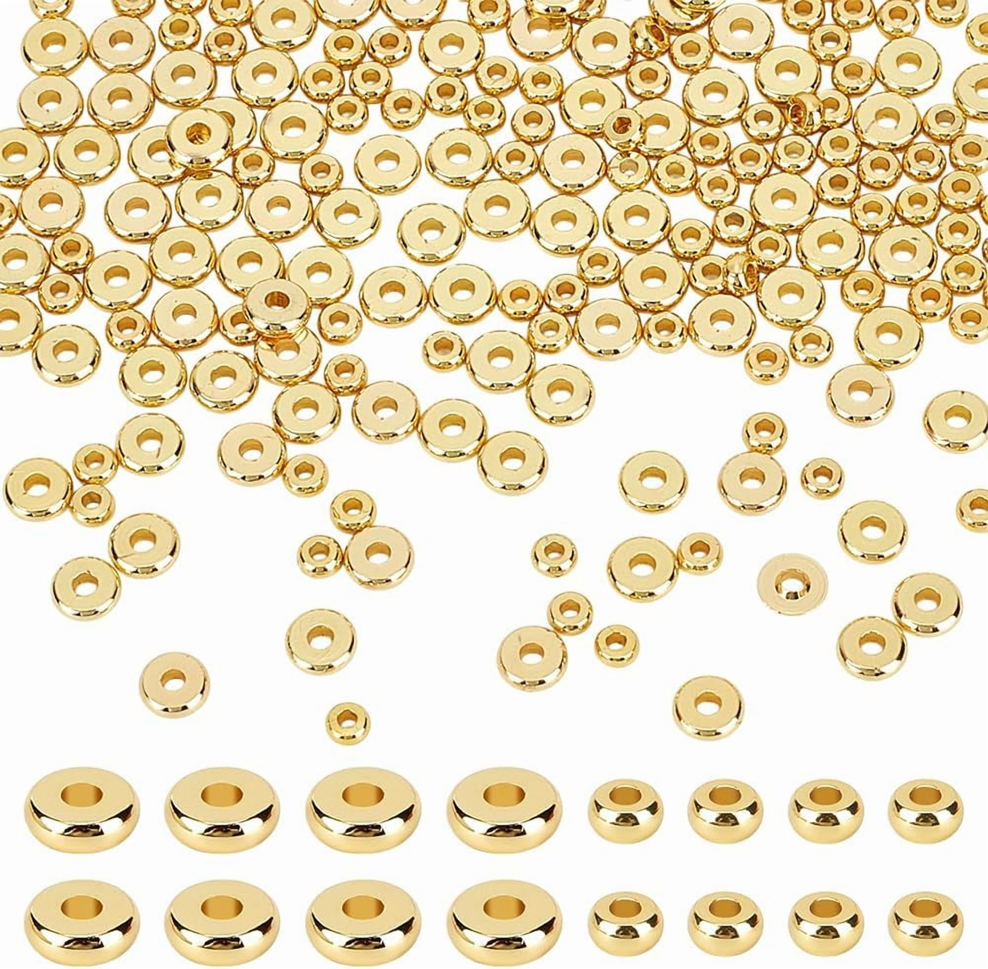 300Pcs 2 Styles 18K Gold Filled Flat Round Spacer Beads Brass Disc ...