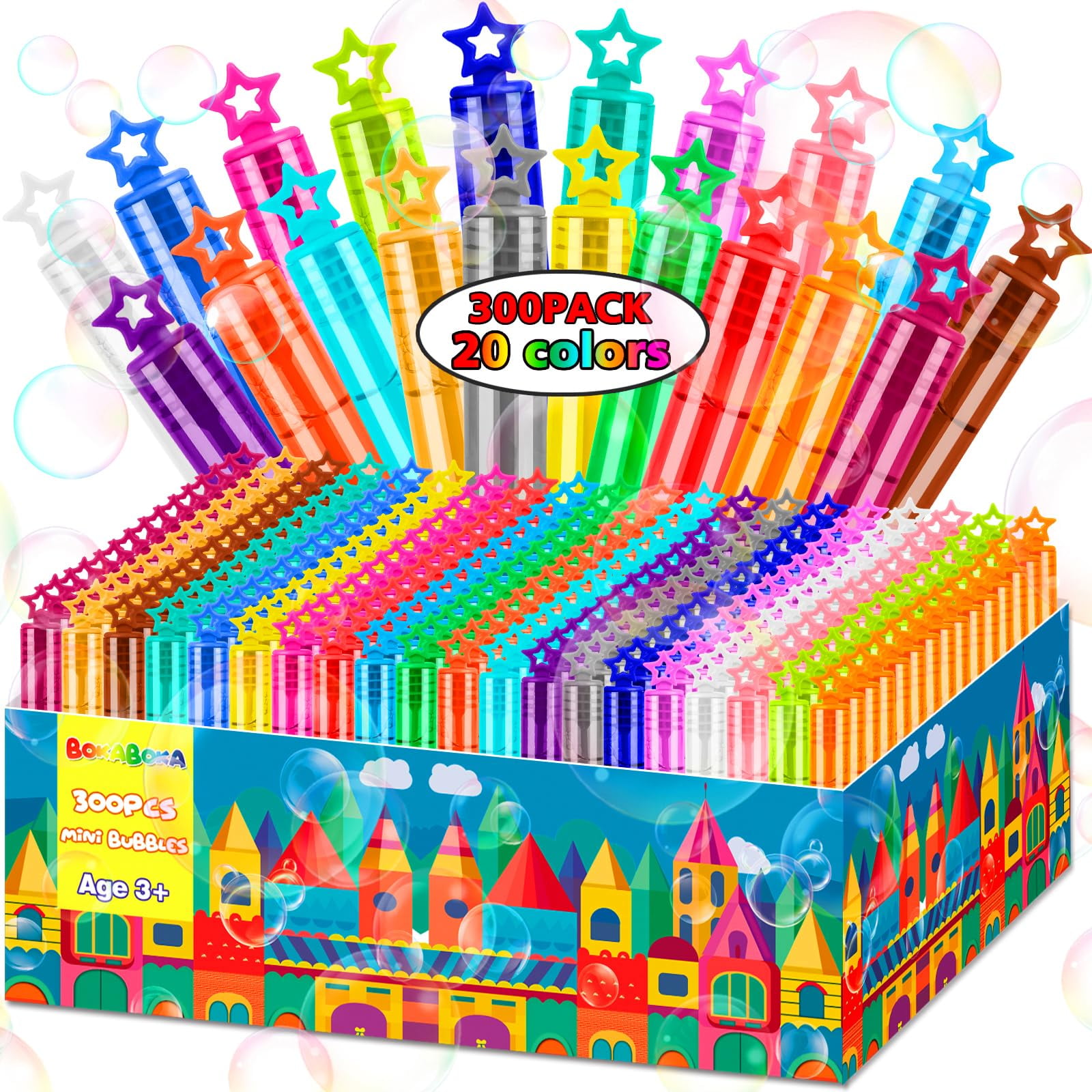 300Pcs 20 Colors Star Mini Bubble Wands Set, Party Favors Assortment Toys for Kids Child,Bubble ...