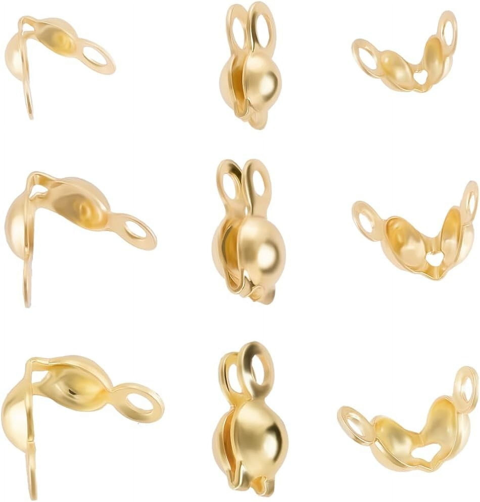 300Pcs 3 Size Bead Tips 18K Gold Plated Open Knot Cover Fold Over ...