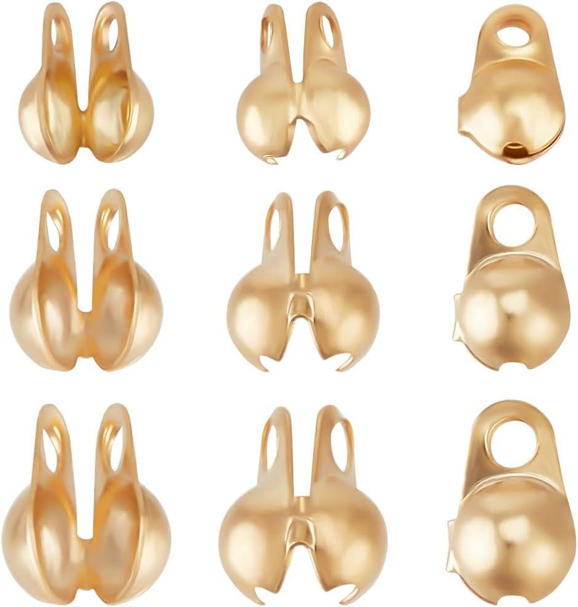 300Pcs 3 Size Clamshell Bead Tips 18K Gold Plated 304 Stainless Steel ...