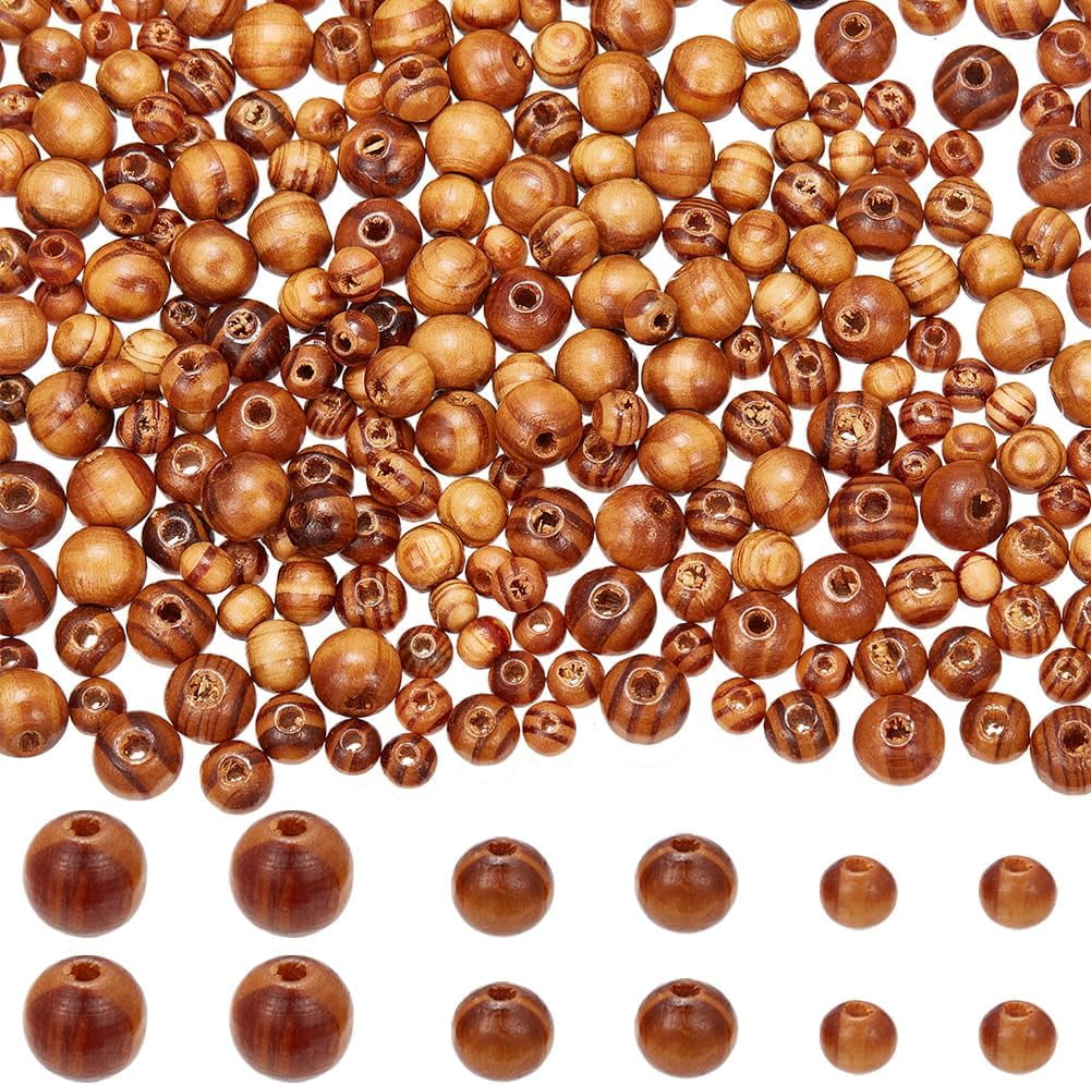 300Pcs 3 Sizes Natural Wooden Beads BurlyWood Round Wood Beads 6mm 8mm ...