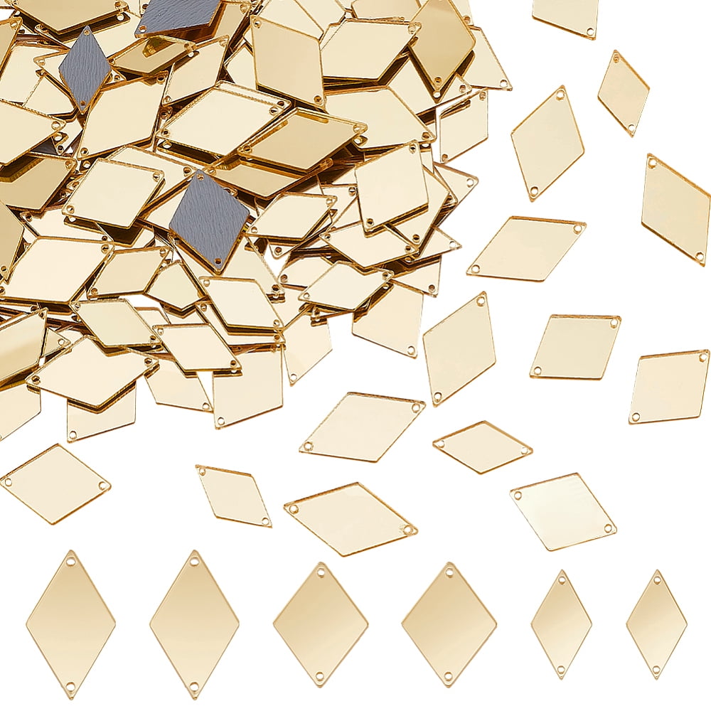 300Pcs 3 Styles Rhombus Acrylic Mirror Sew on Rhinestone Gold 17.5~23 ...