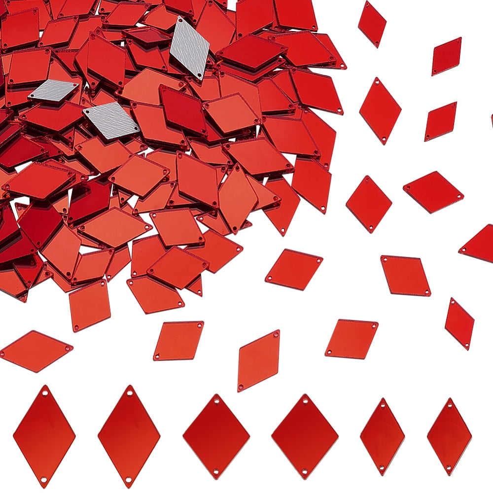 300Pcs 3 Styles Rhombus Acrylic Mirror Sew on Rhinestone Red 17.5~23 ...