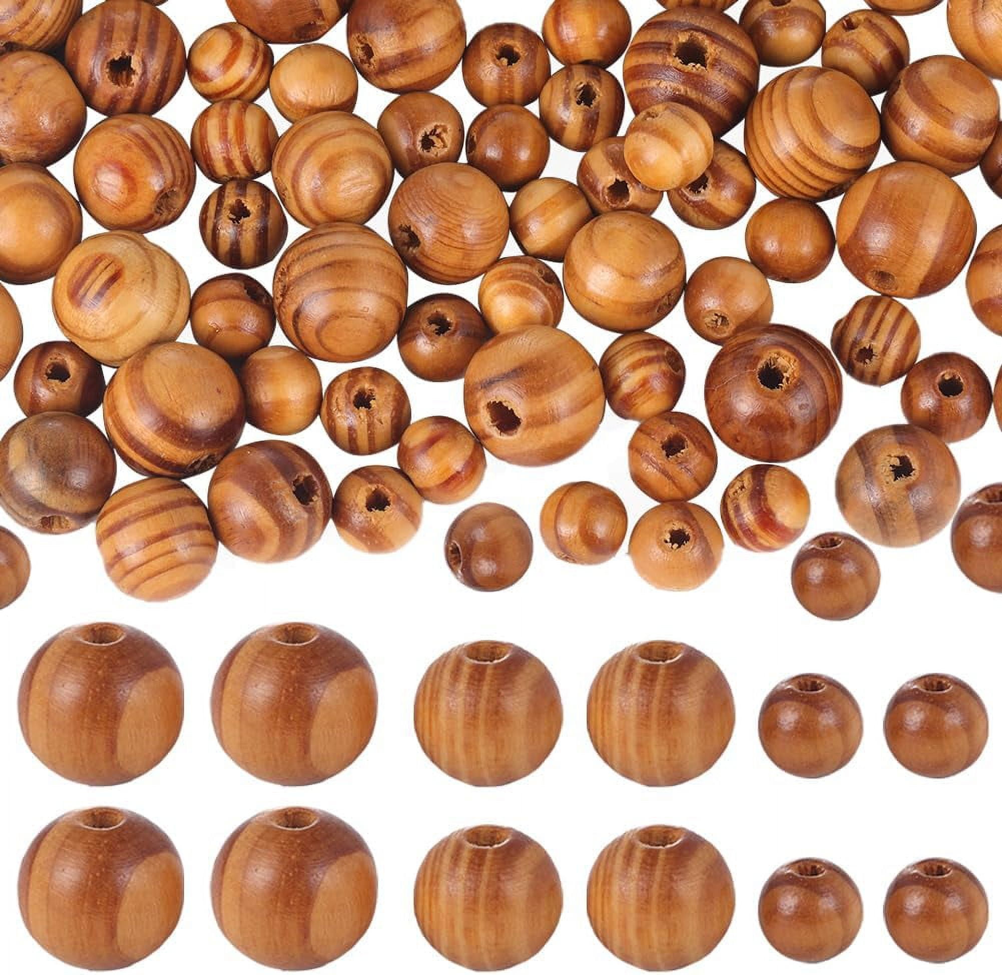 300Pcs 3 Styles Round Natural Wood Beads Dyed Lead Free BurlyWood 10 ...
