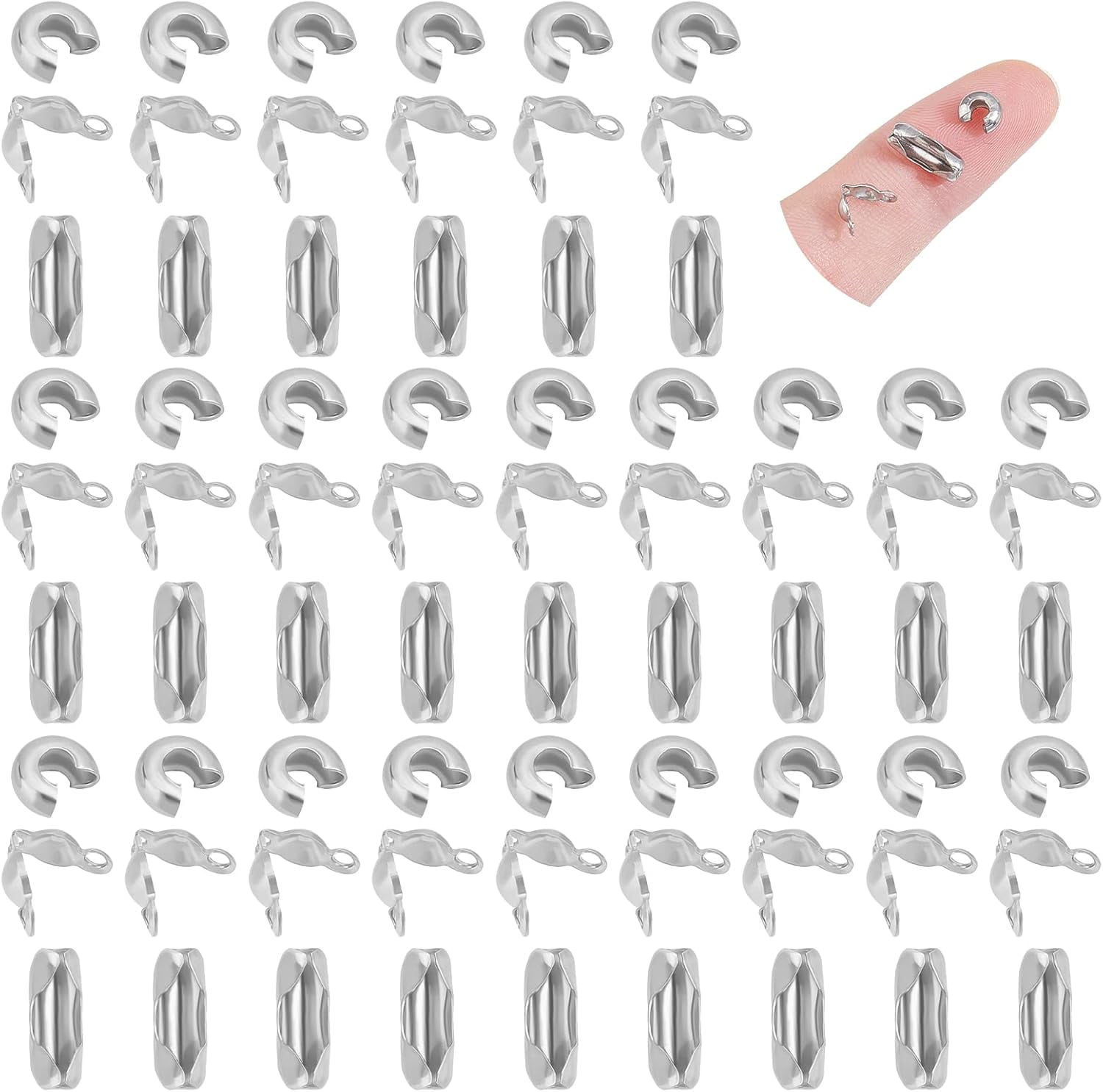 300Pcs 304 Stainless Steel Ball Chain Connectors Bead Tips Crimp Bead ...