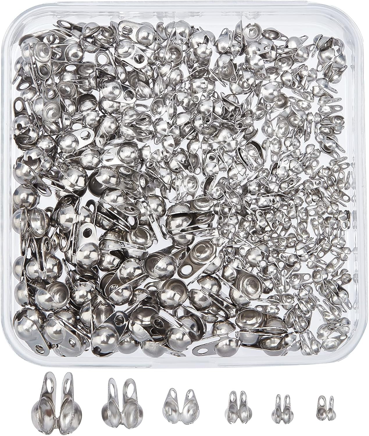 300Pcs 304 Stainless Steel Bead Tips Calotte Ends Clamshell Knot Covers ...