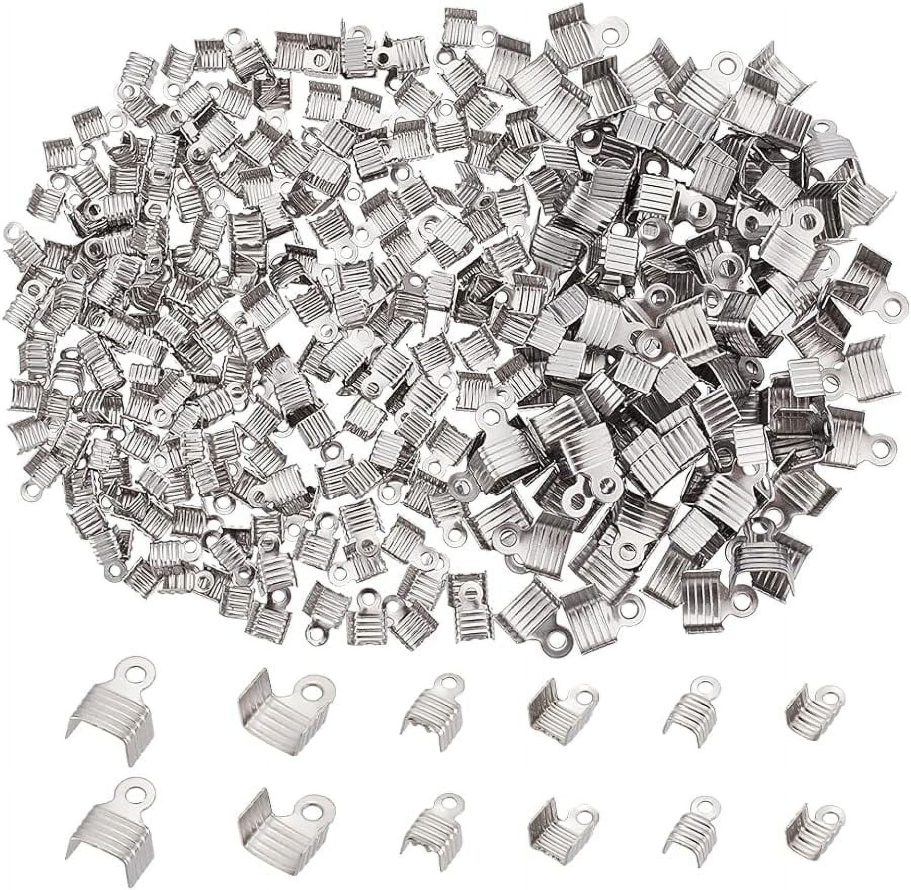 300Pcs 304 Stainless Steel Folding Crimp Ends Fold Over Crimp Cord End ...