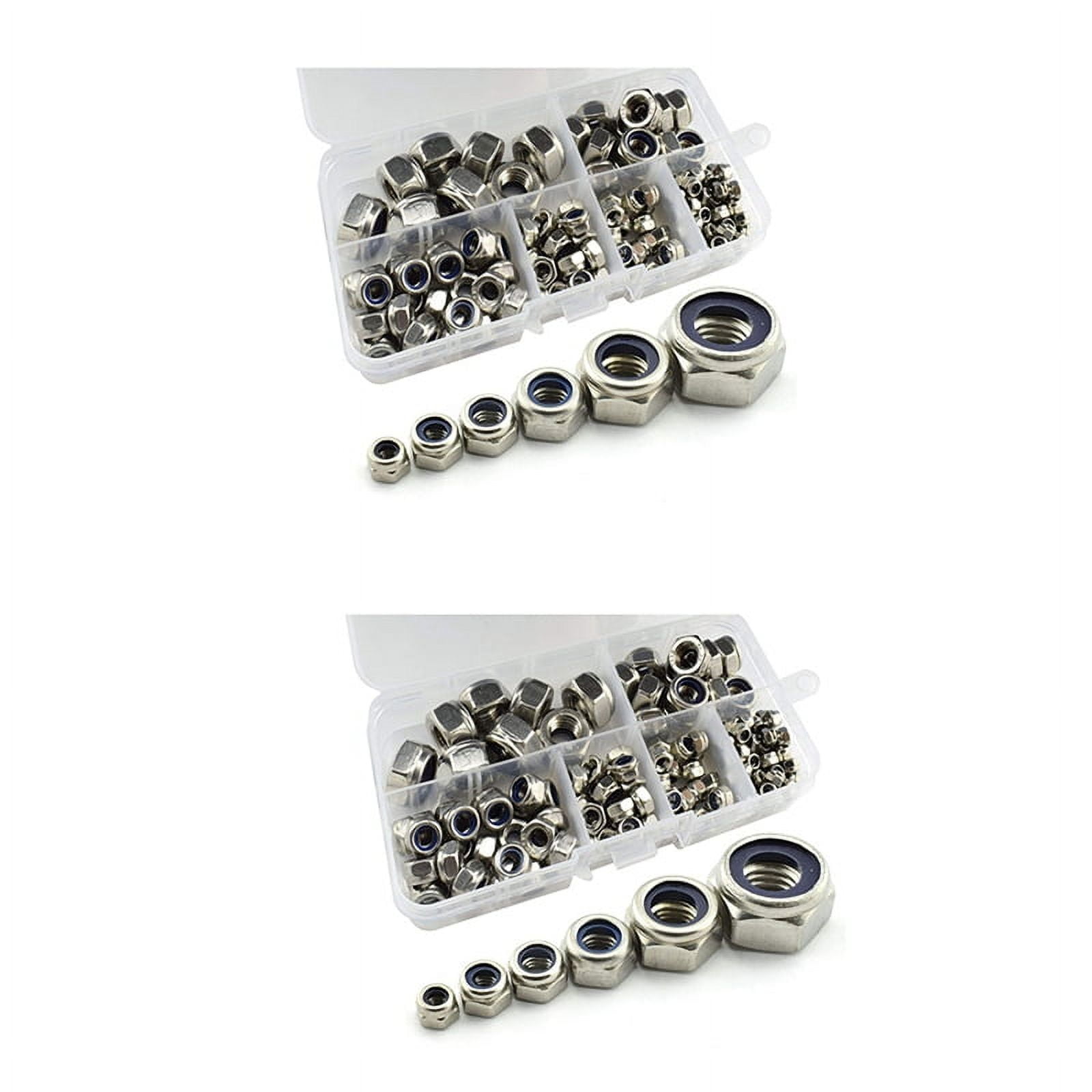 300Pcs 304 Stainless Steel Lock Nut Assortment Kit Nylon Insert Hex ...