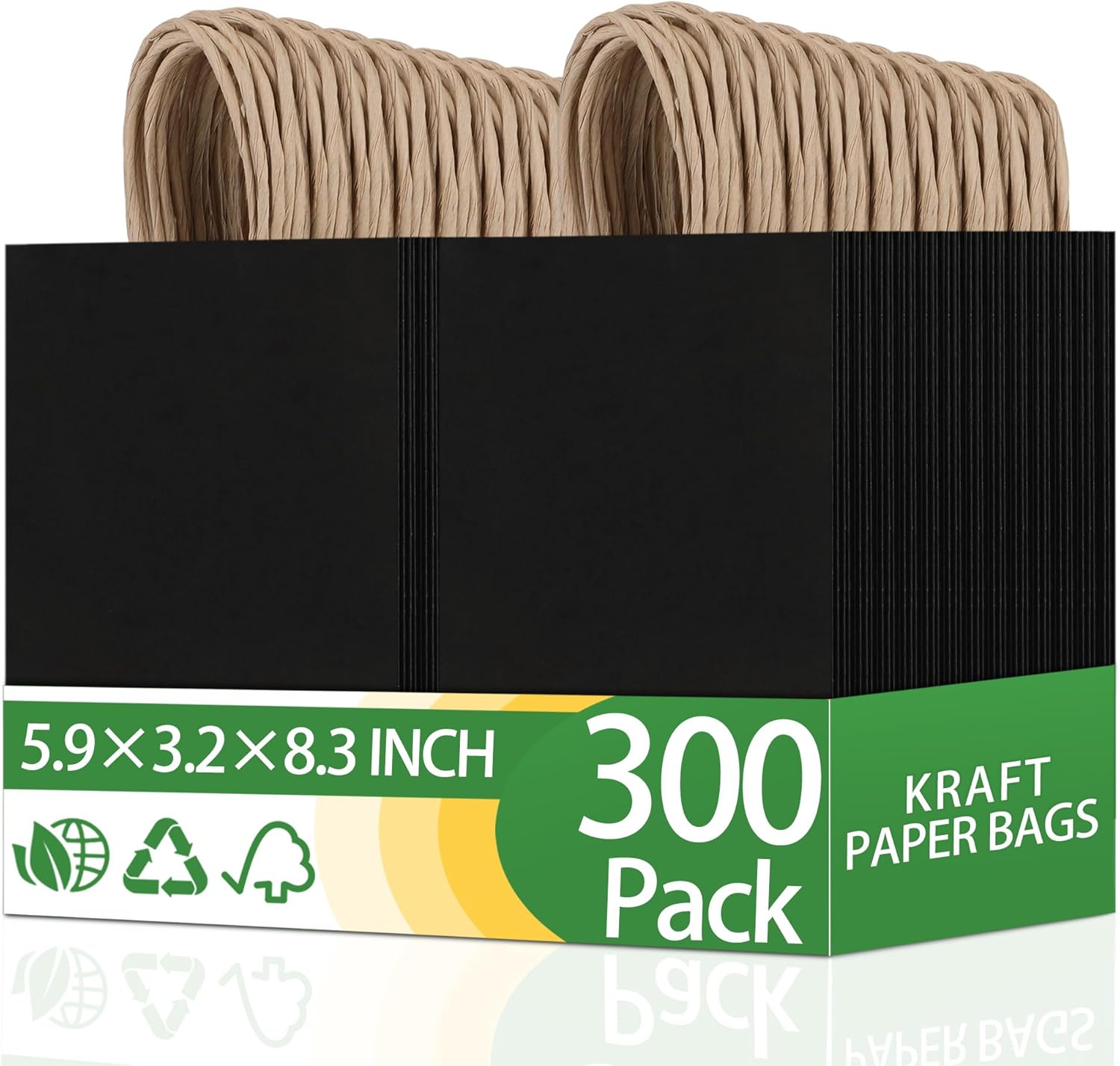 300Pcs 5.9x3.2x8.3 Inch Small Black Paper Bags with Handles Bulk, Kraft ...