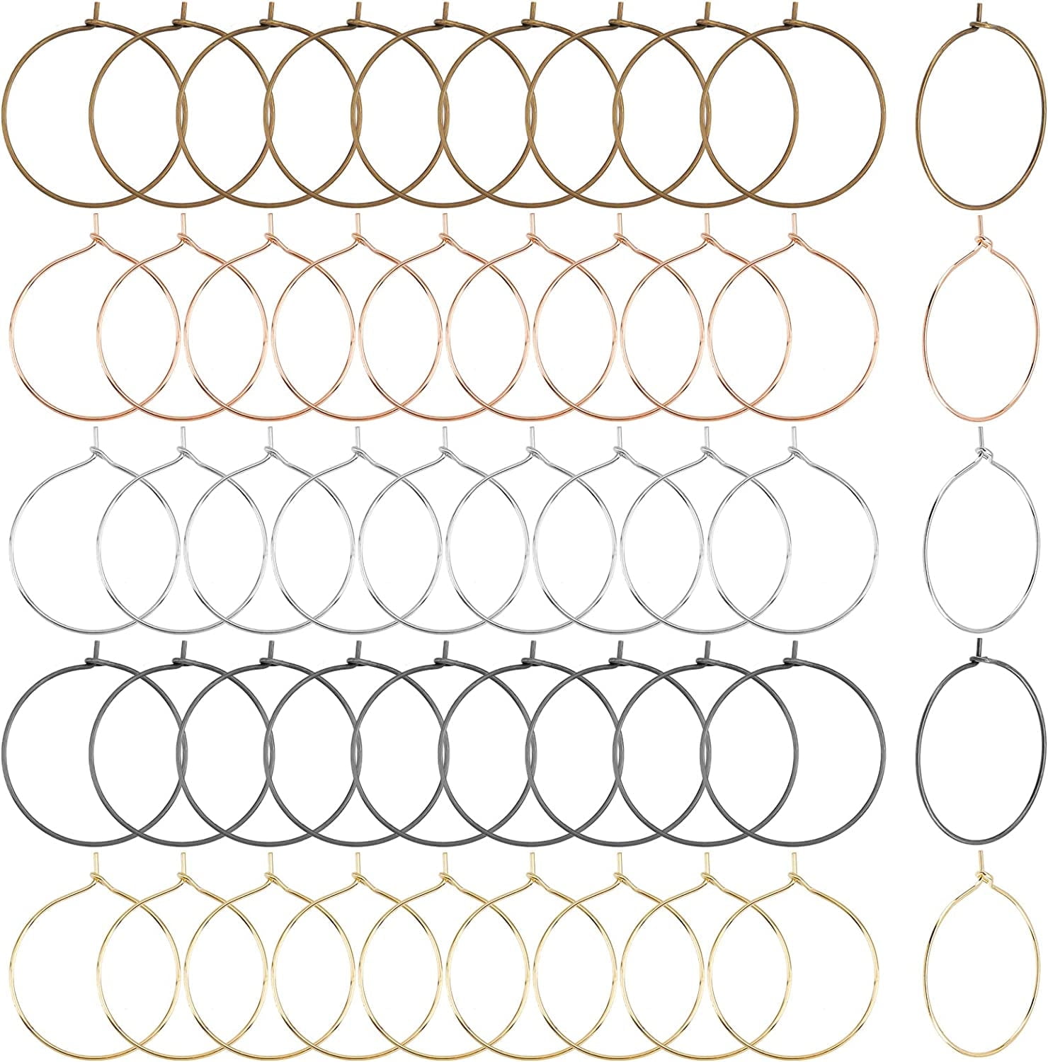 300Pcs 5 Colors Wine Glass Rings Hoop Earrings Findings 31x25 mm Wine ...