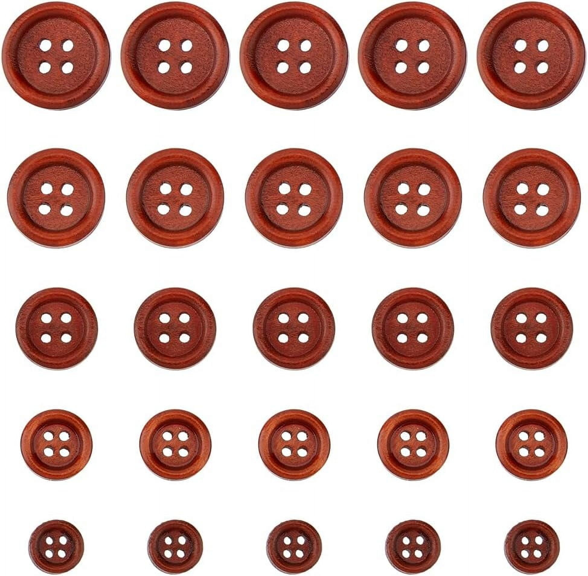 300Pcs 5 Sizes Brown Color Wooden Buttons 4 Hole Round Bulk Buttons ...