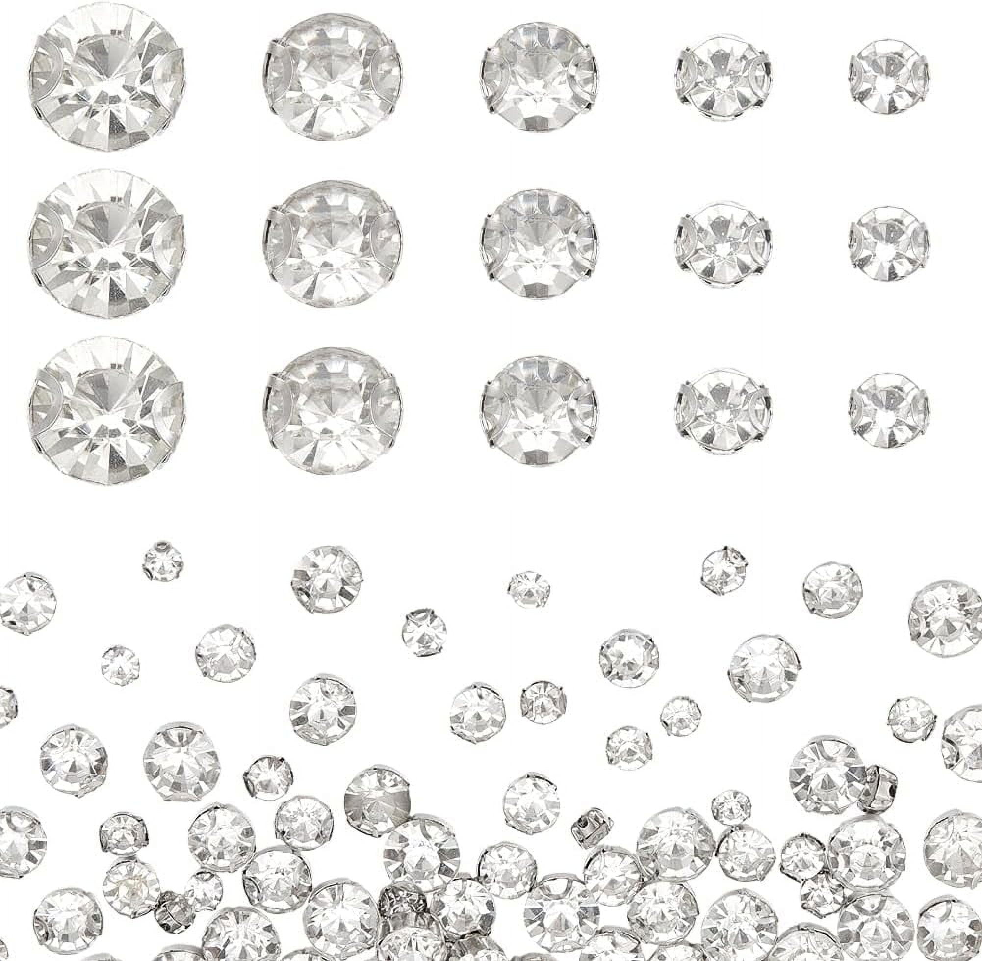 300Pcs 5 Sizes Round Glass Sew Silver Claw Rhinestones 4 Hole Clear ...