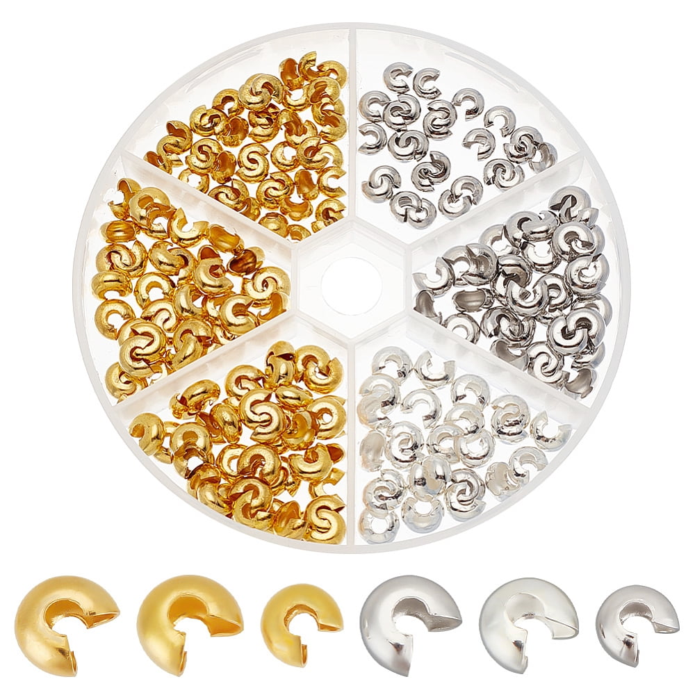 300Pcs 6 Style Brass Crimp Beads Covers Round Mixed Color 5~6mm Hole: 1 ...