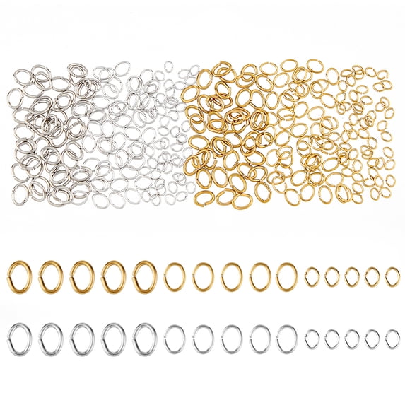 300Pcs 6 Styles 304 Stainless Steel Jump Rings Open Jump Rings Oval ...