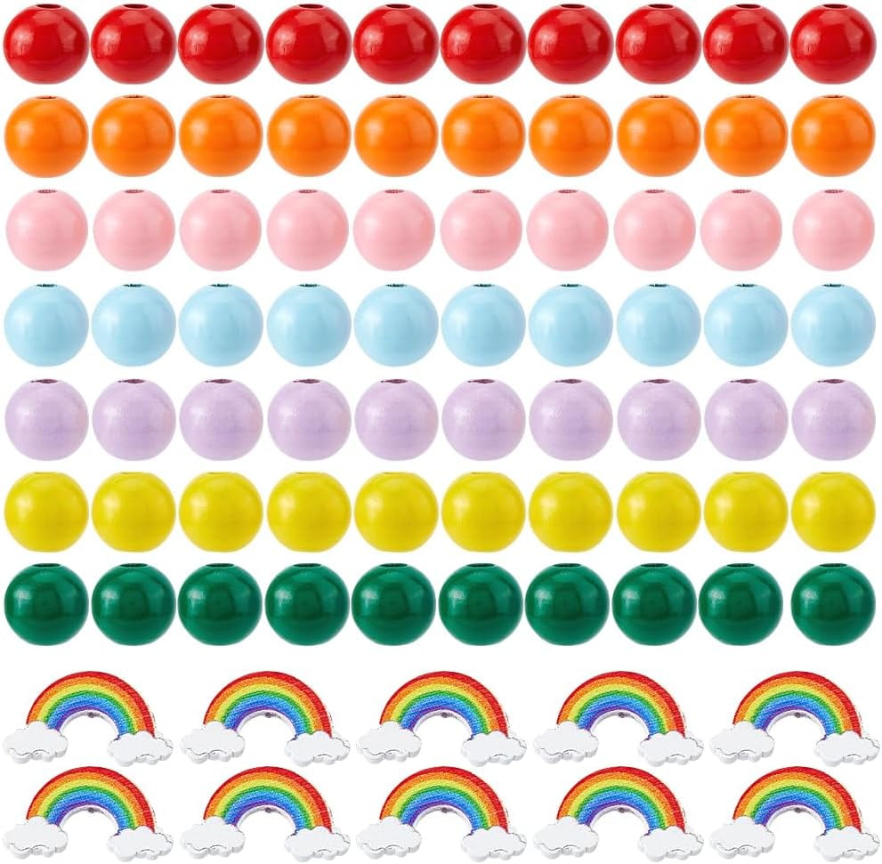 300Pcs 8 Colors Rainbow Wooden Beads Pride LGBTQ Beads Spacer Beads ...