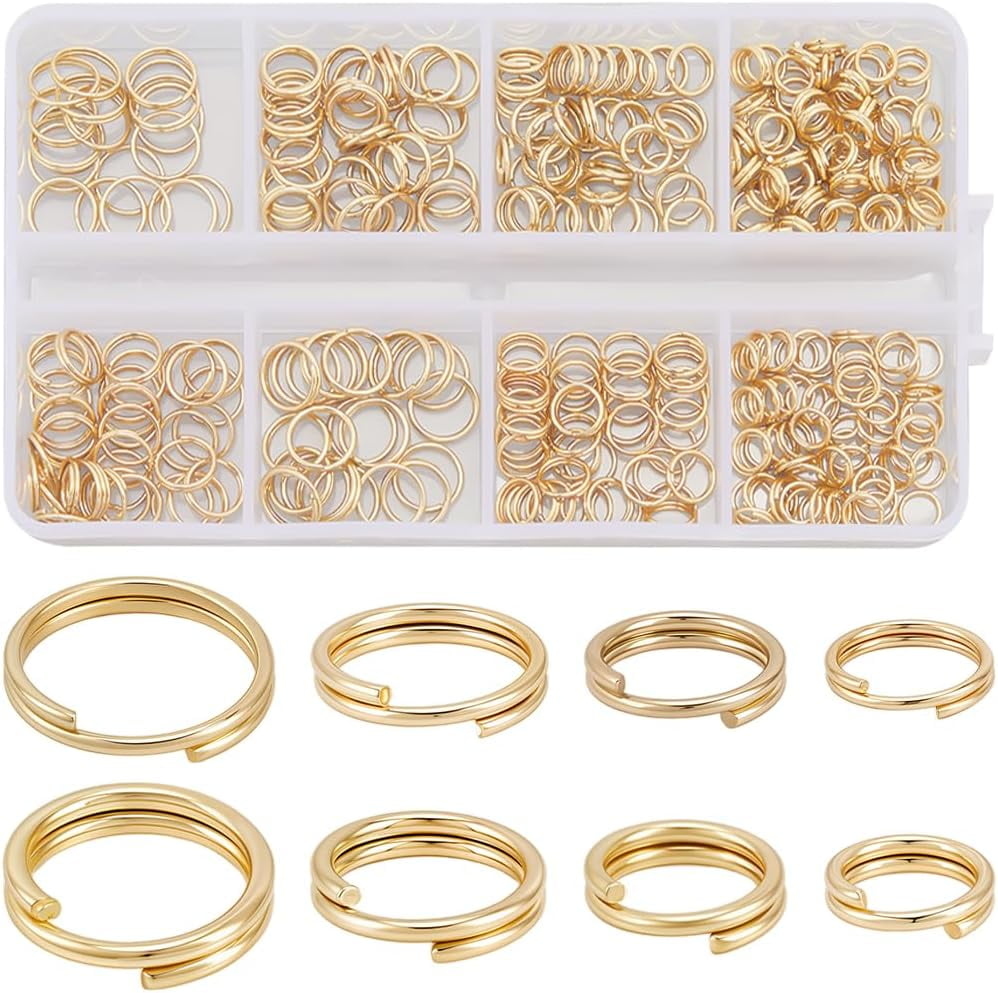 300Pcs 8 Sizes Split Jump Rings 18k Gold Plated Stainless Steel Double ...