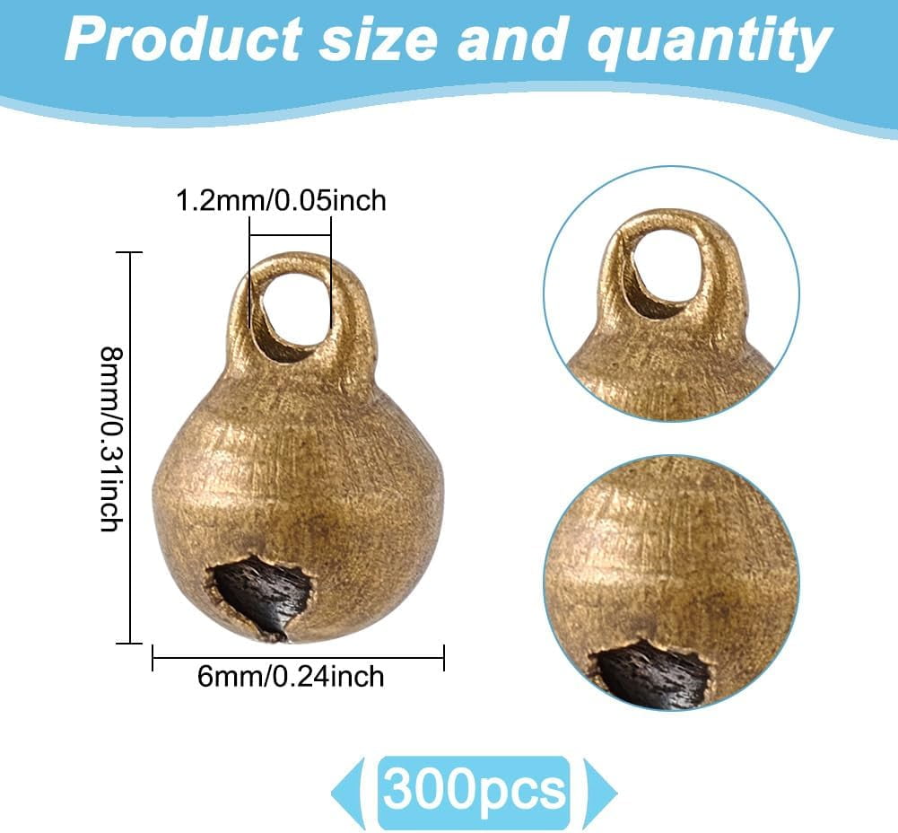 300Pcs 8mm Vintage Bells Mini Craft Bells Brass Bell Charms Small ...
