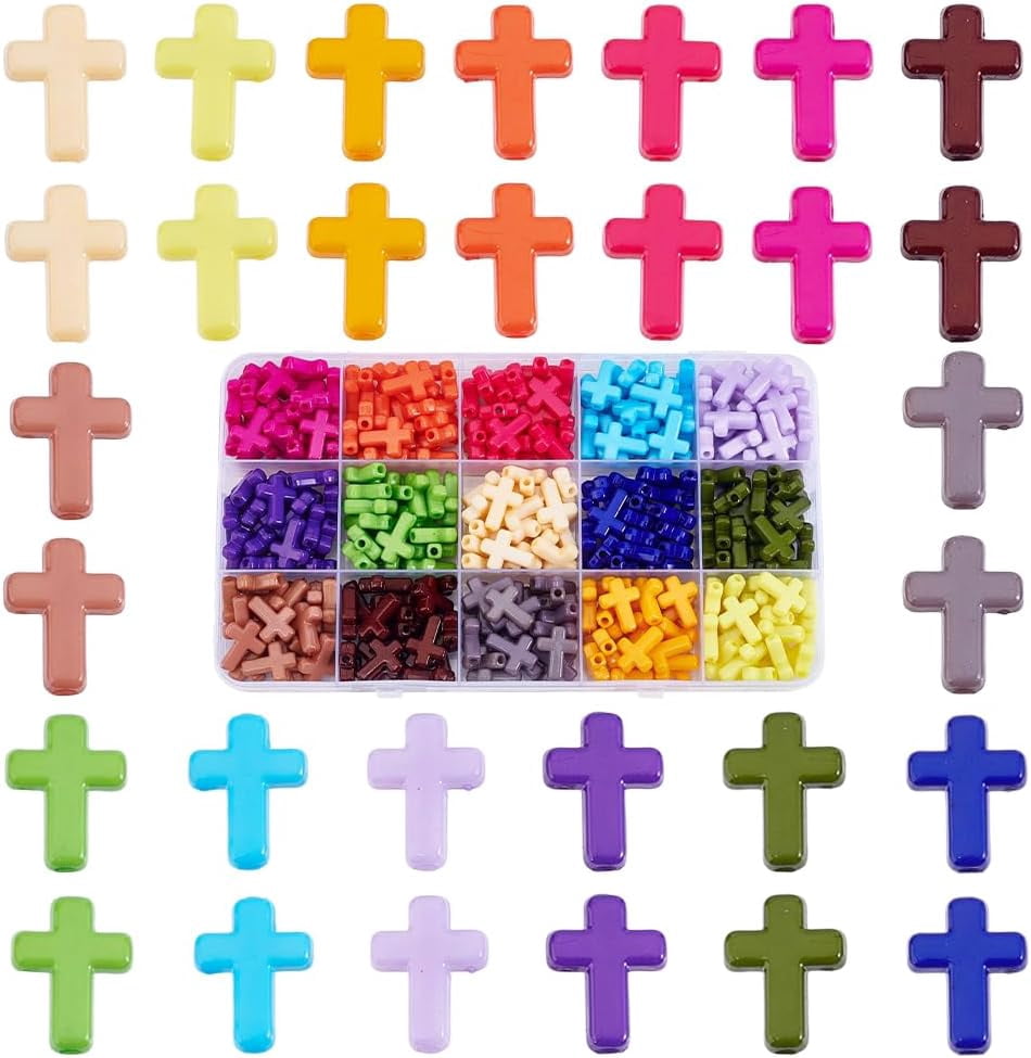 300Pcs Beads 15 Colors Acrylic Beads Colorful Crosses Spacer Loose Bead ...