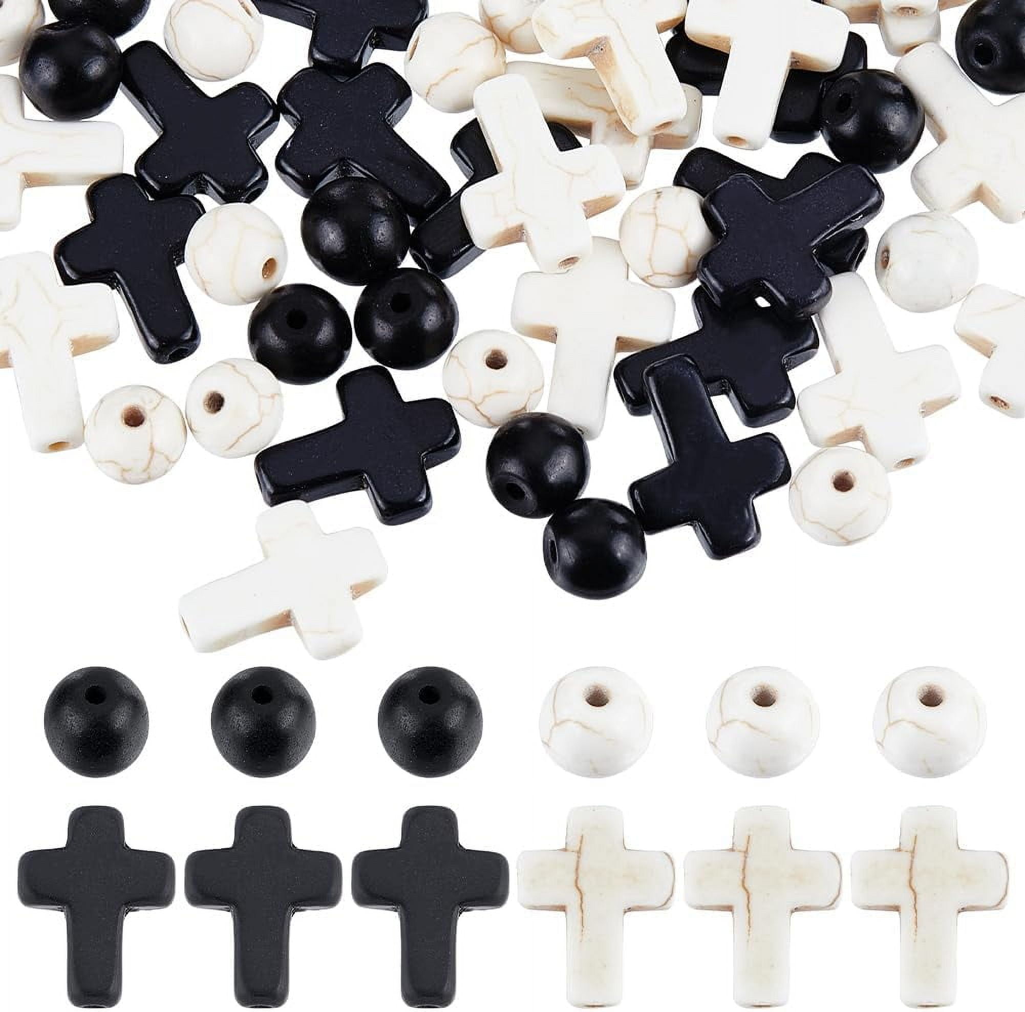 300Pcs Beads Round Loose Spacer Beads Bulk Black White Charms Mini ...