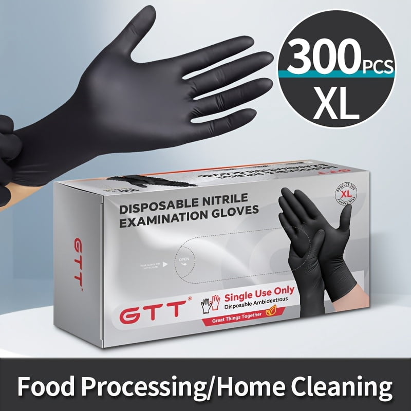 300Pcs Black Nitrile Disposable Gloves, Food-Grade Thickened Tear ...