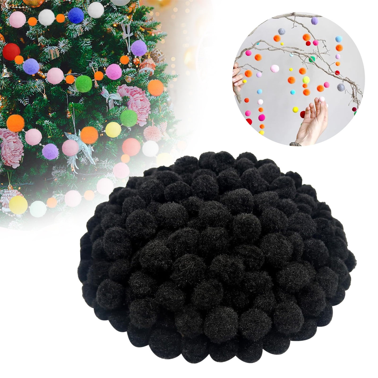 300Pcs Black Pom Poms for Diy Crafts, Fuzzy Pompoms Decorations, 20Mm ...