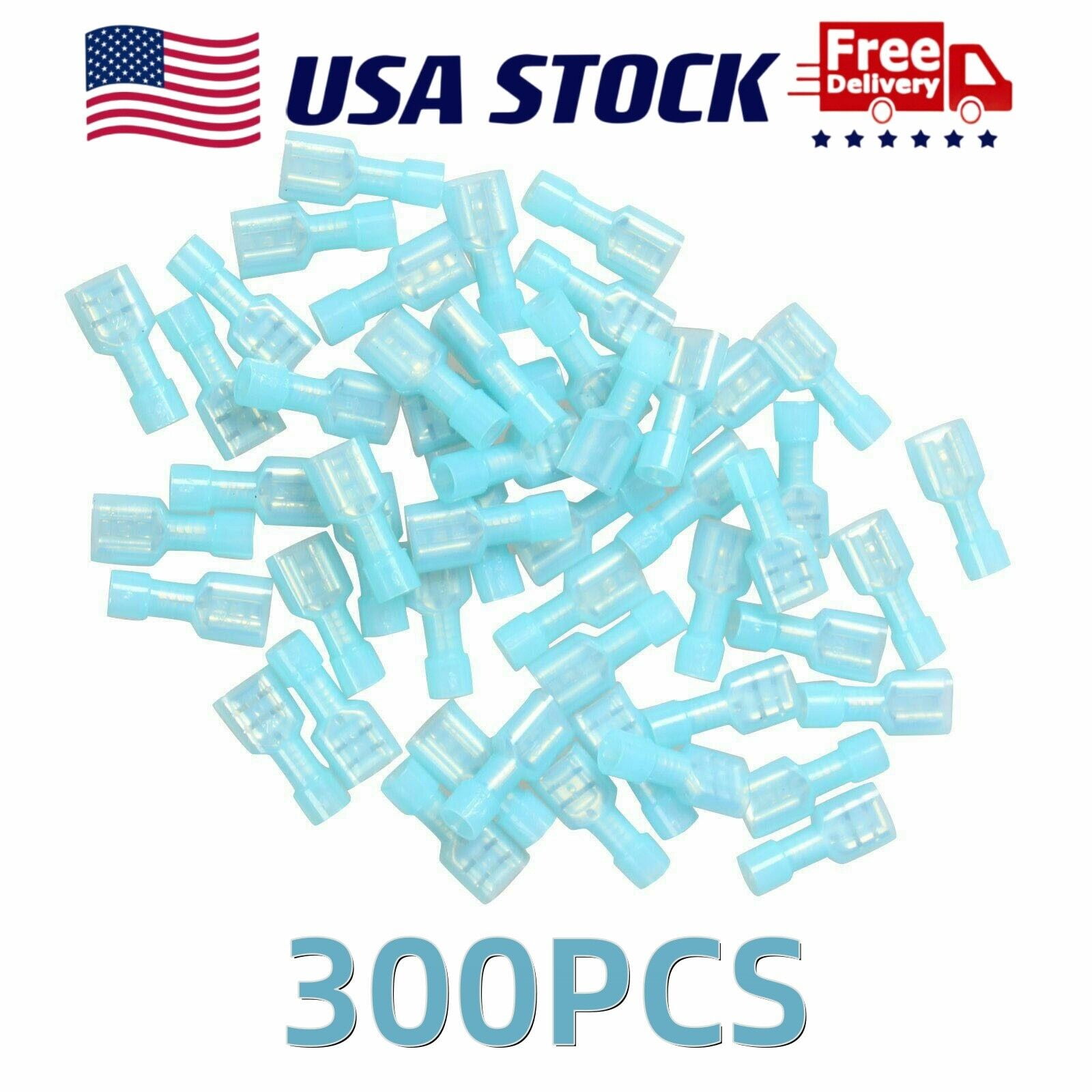 300Pcs Blue Fully Insulate Terminals Female Electrical Spade Crimp ...