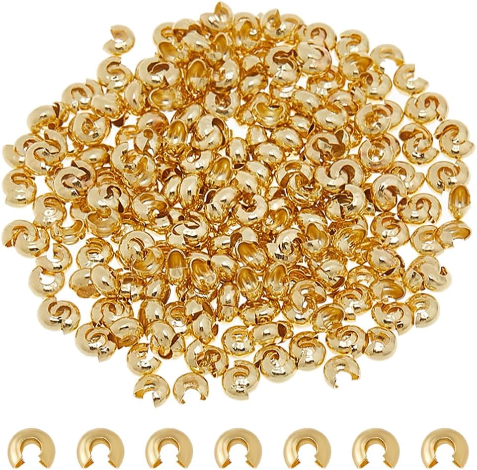 300Pcs Brass Crimp Beads Covers 18K Gold Plated Knot Cover Caps 4mm ...