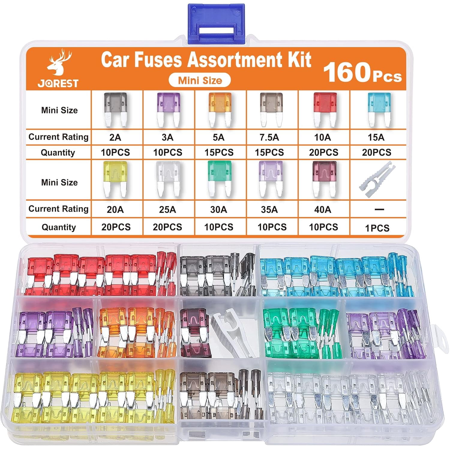 300Pcs Car Fuse Assortment Kit, 160 Mini Blade Fuses Automotive + 90 ...