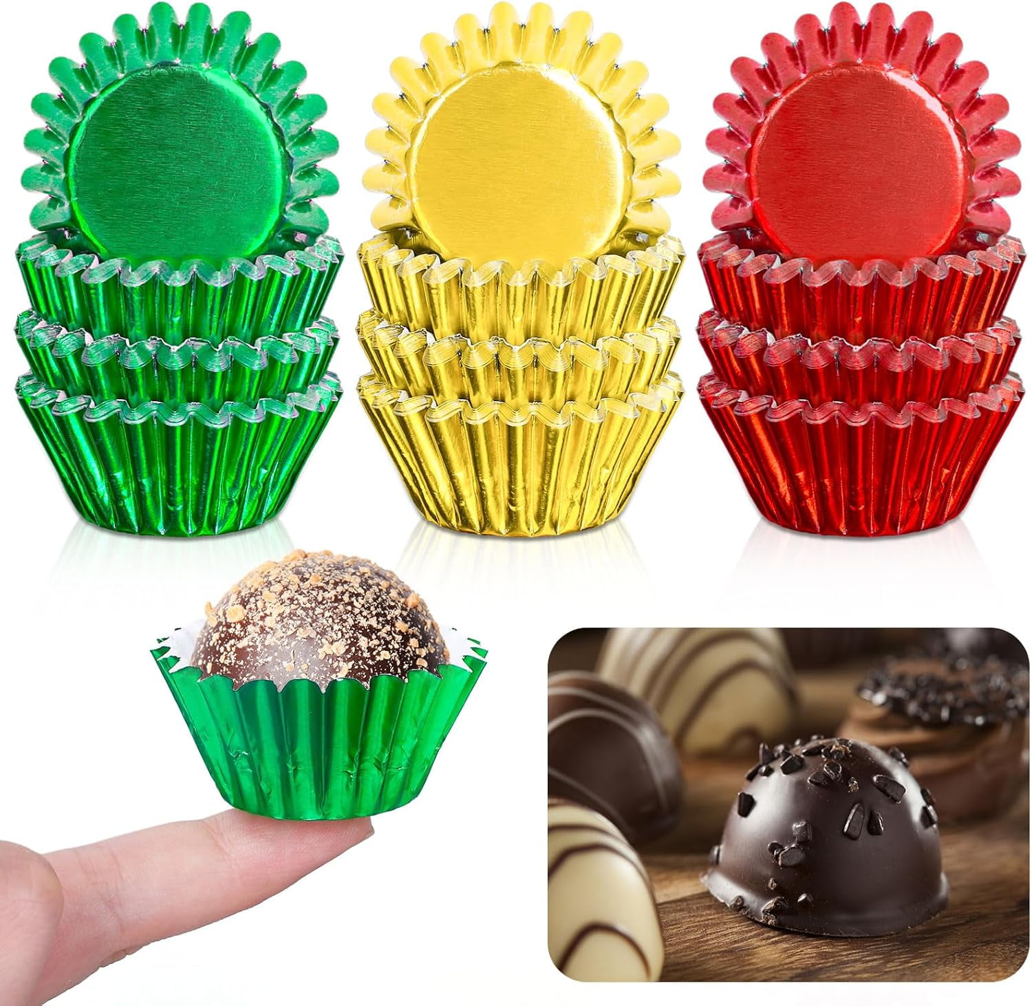 300Pcs Christmas Mini Cupcake Liners Bake Cup Foil Metallic Cupcake ...