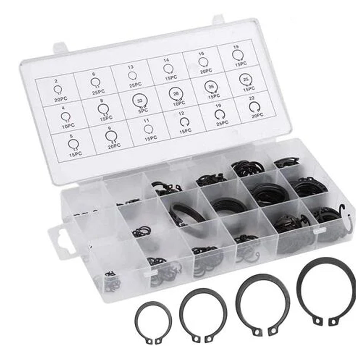 300Pcs Circlip Assortment Kit, BESTZY Stainless Steel Circlip Set E ...