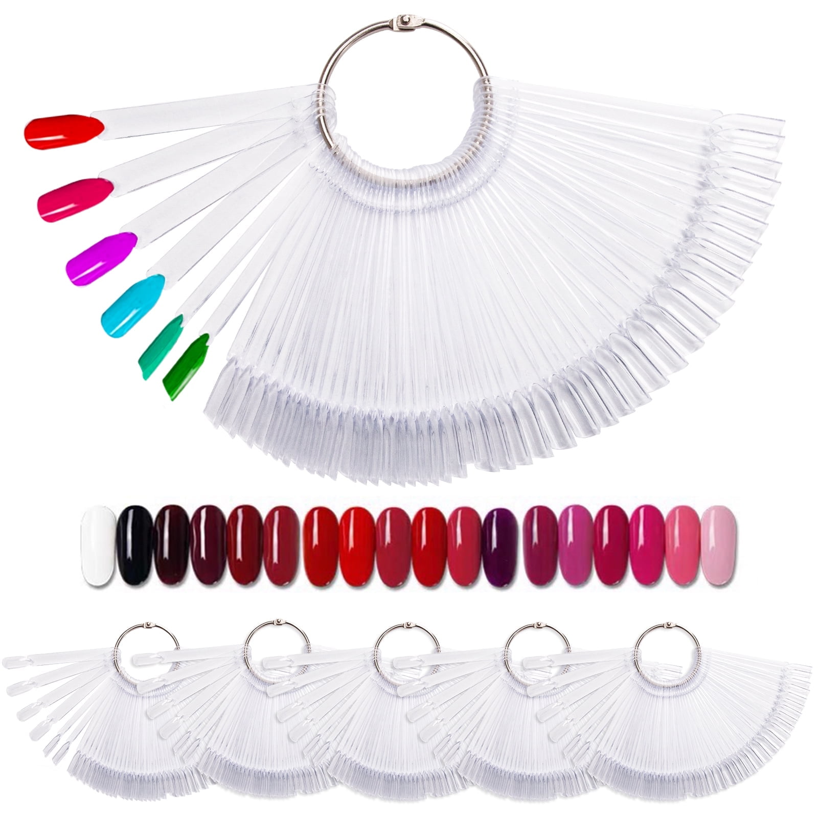 300Pcs Clear Nail Swatch Pop Sticks with 6 Metal Rings, Fan-Shaped Nail ...