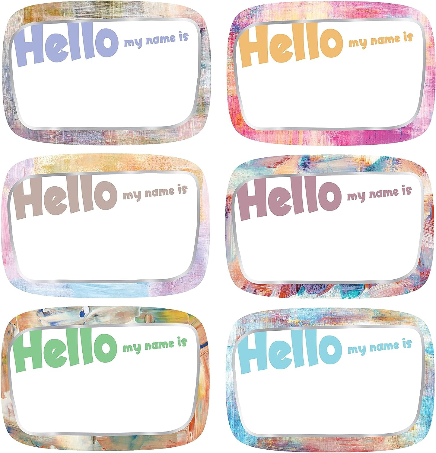 300Pcs Colorful Name Tags Labels Stickers with Silver Foiling, 6 Pastel ...