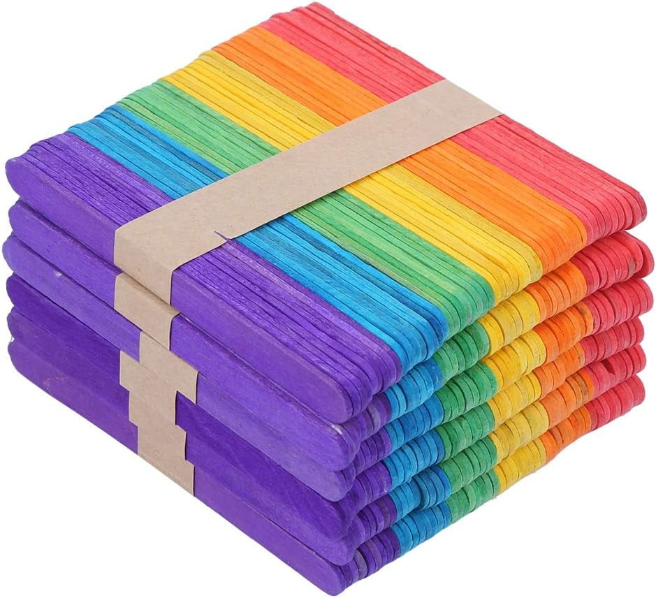 300Pcs Colored Wooden Craft Sticks, Rainbow Wooden Popsicle Sticks ...