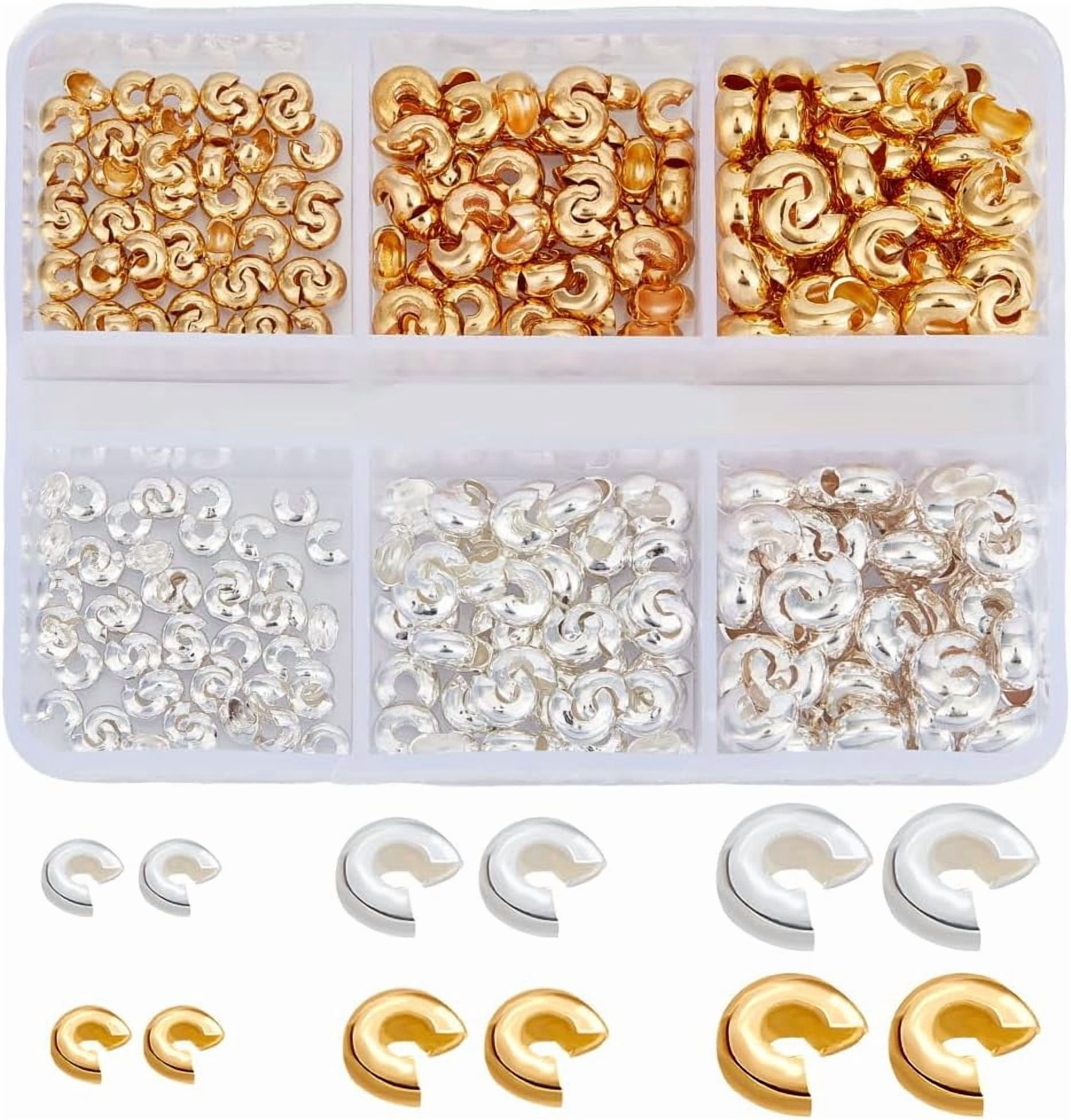 300Pcs Crimp Bead Covers 18K Gold 925 Sterling Silver Plated Brass Open ...