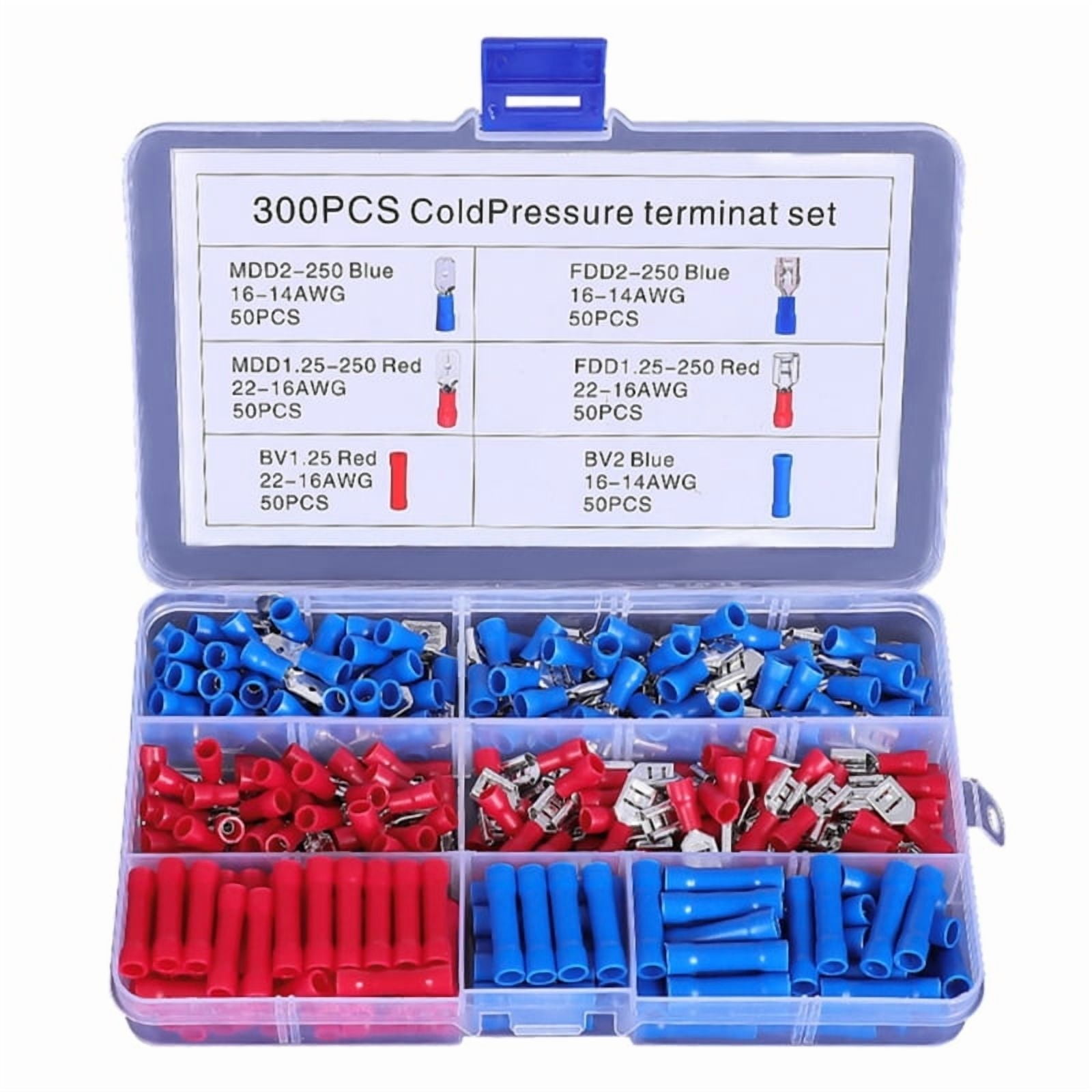 300Pcs Crimp Connectors Male and Female Spade Connector Cold Pressed ...