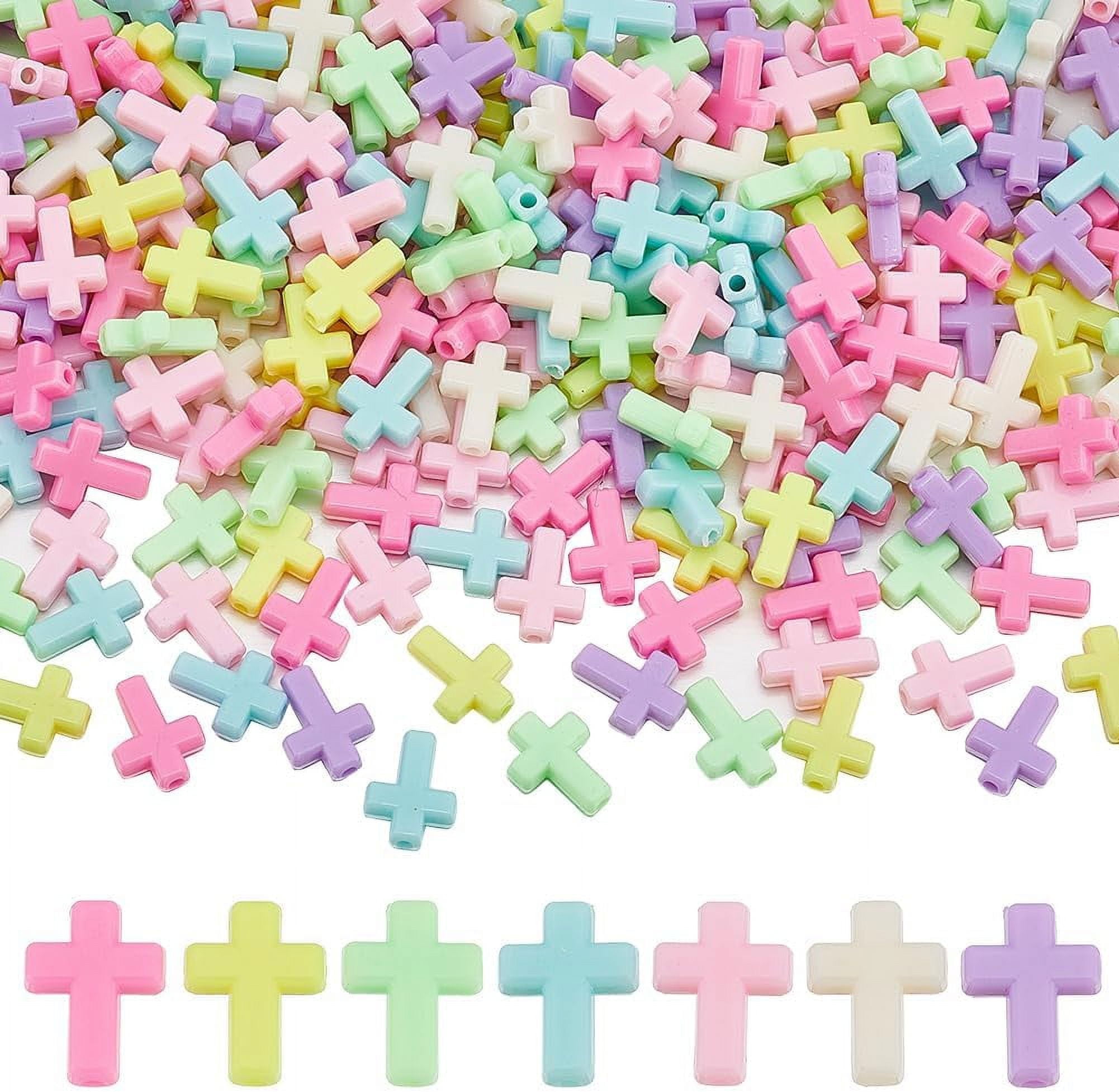 300Pcs Cross Beads Bulk Colorful Acrylic Cross Beads Mini Small Macaron ...