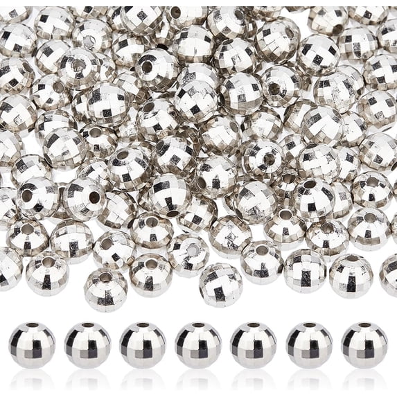 300Pcs Disco Bead 8mm Mirror Ball Beads Plastic Faceted Round Beads ...