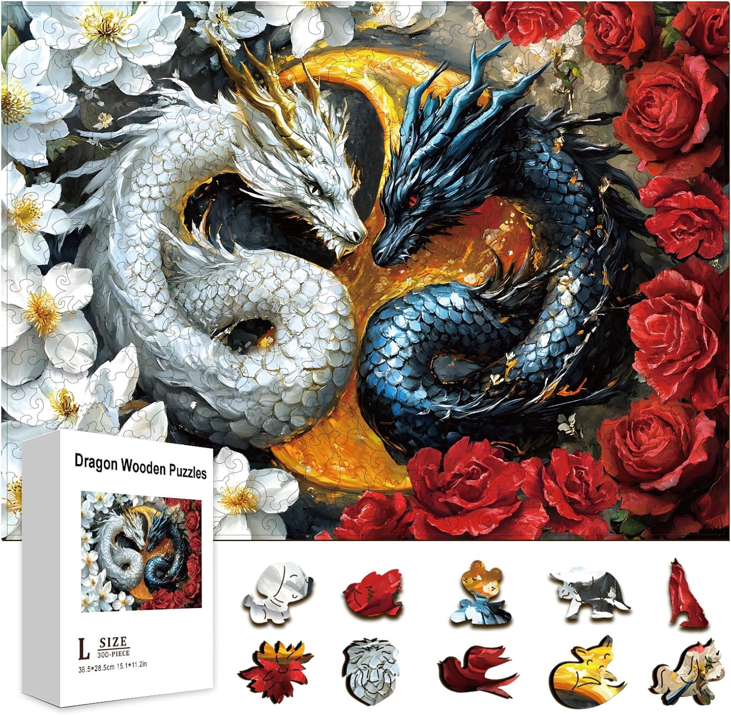 300Pcs Dragon Wooden Jigsaw Puzzles for Adults 11.22x15.16inch Colorful ...