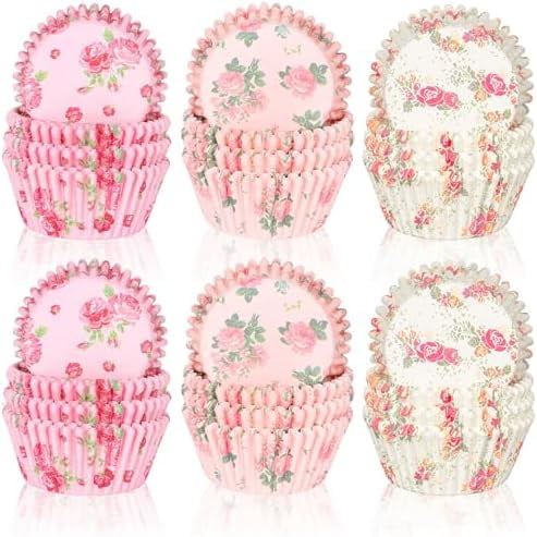 300Pcs Floral Cupcake Liners Pink Cute Watercolor Flower Baking Cups ...