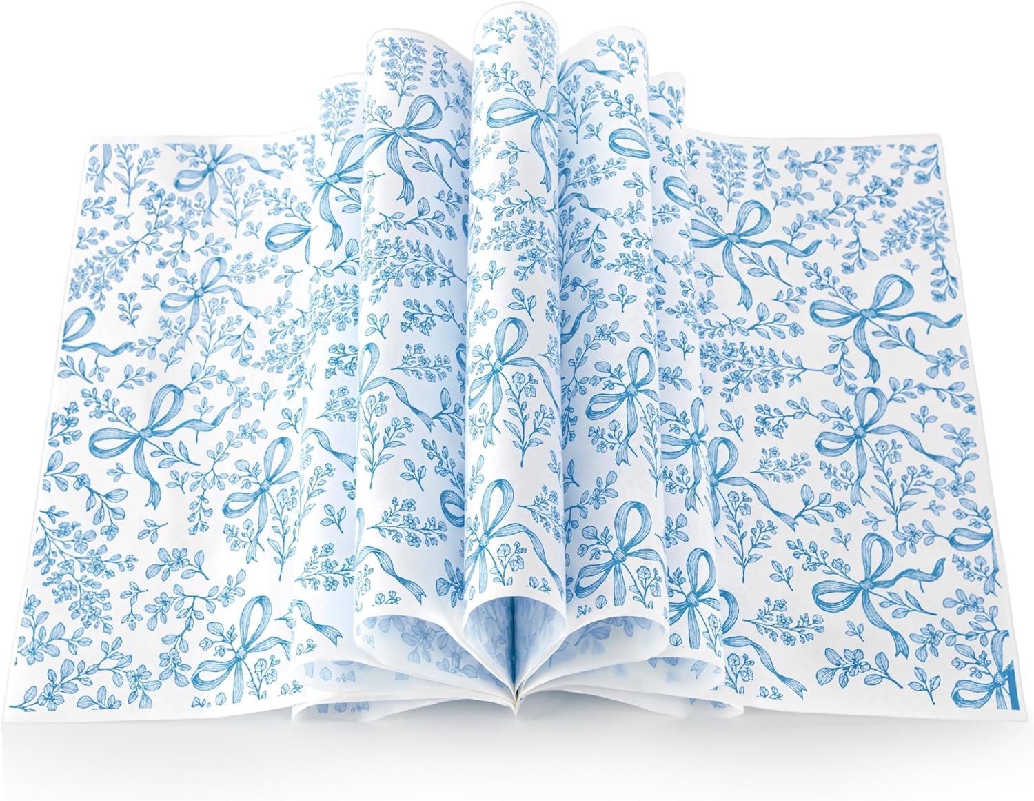 300Pcs Floral Wax Paper Sheets for Food Chinoiserie Blue Bow Tissue ...