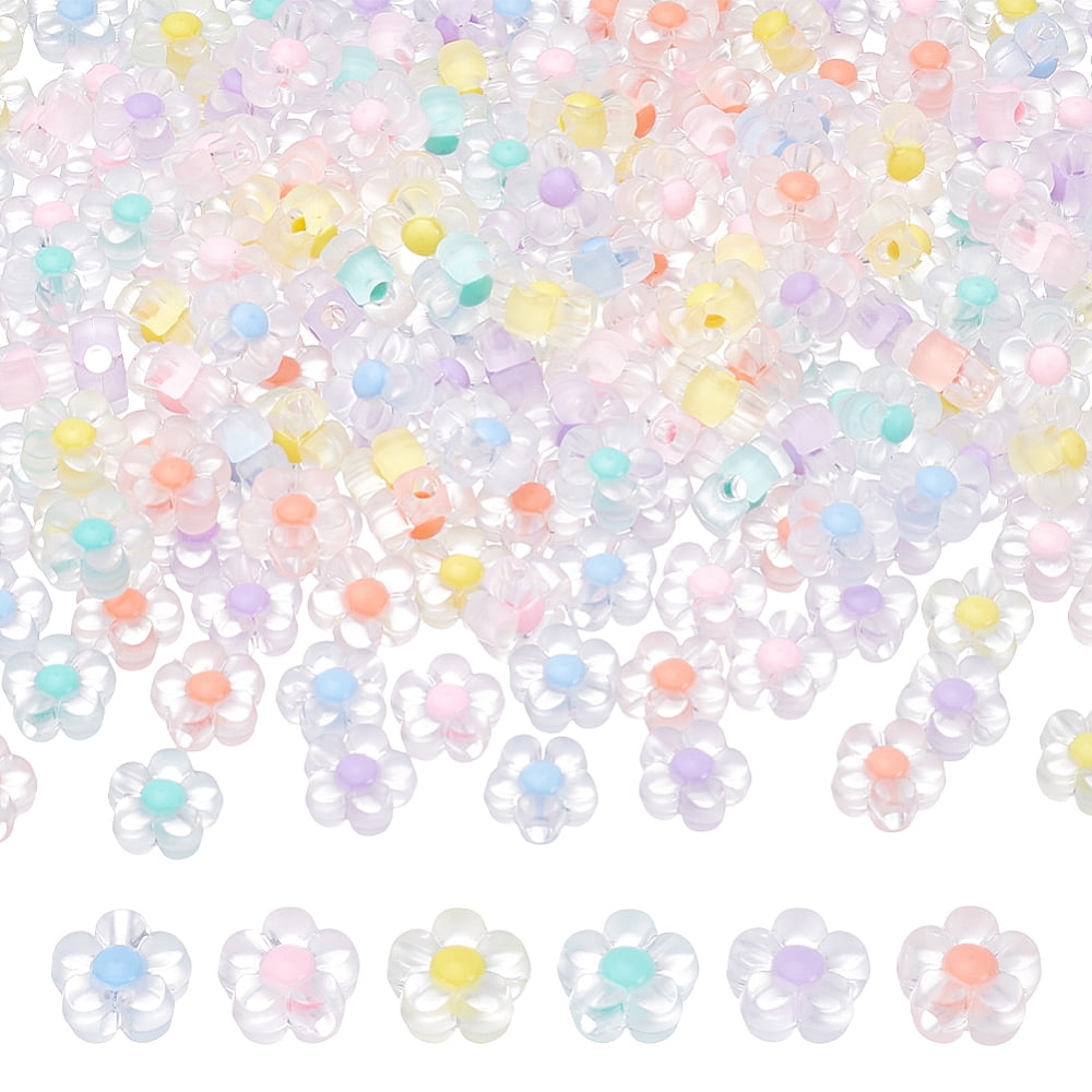 300Pcs Frosted Transparent Acrylic Beads Bead in Bead Flower Mixed ...