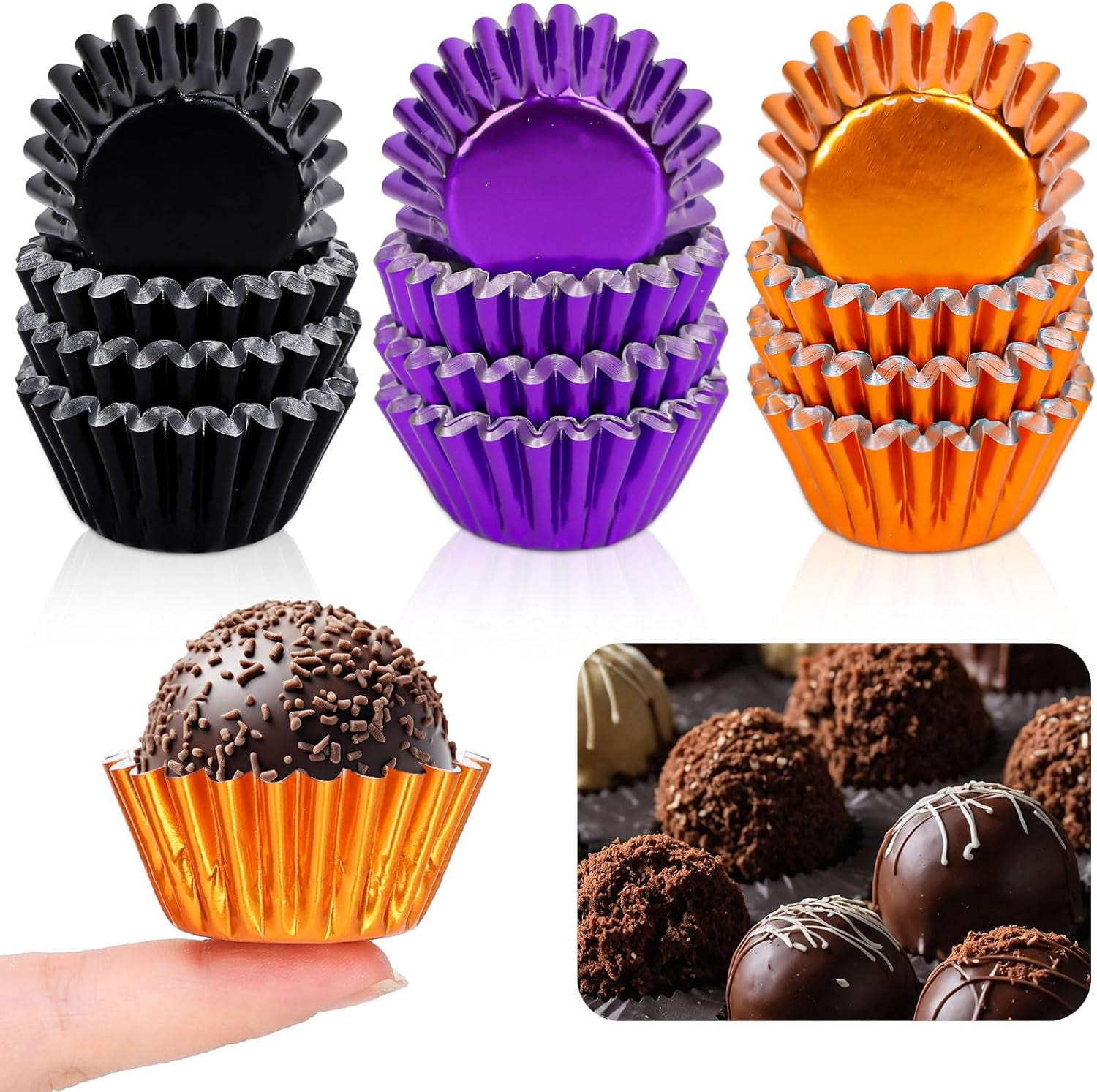 300Pcs Halloween Mini Foil Cupcake Liners Black Purple Orange Mini Cake ...