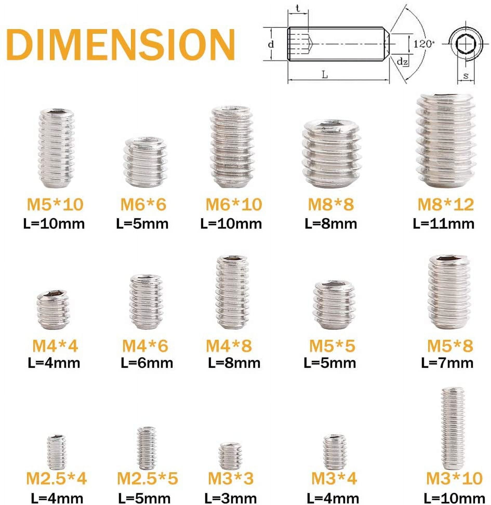 300Pcs Kit M2.5 M3 M4 M5 M6 M8 Hexagonal Headless Screws, Assortment ...