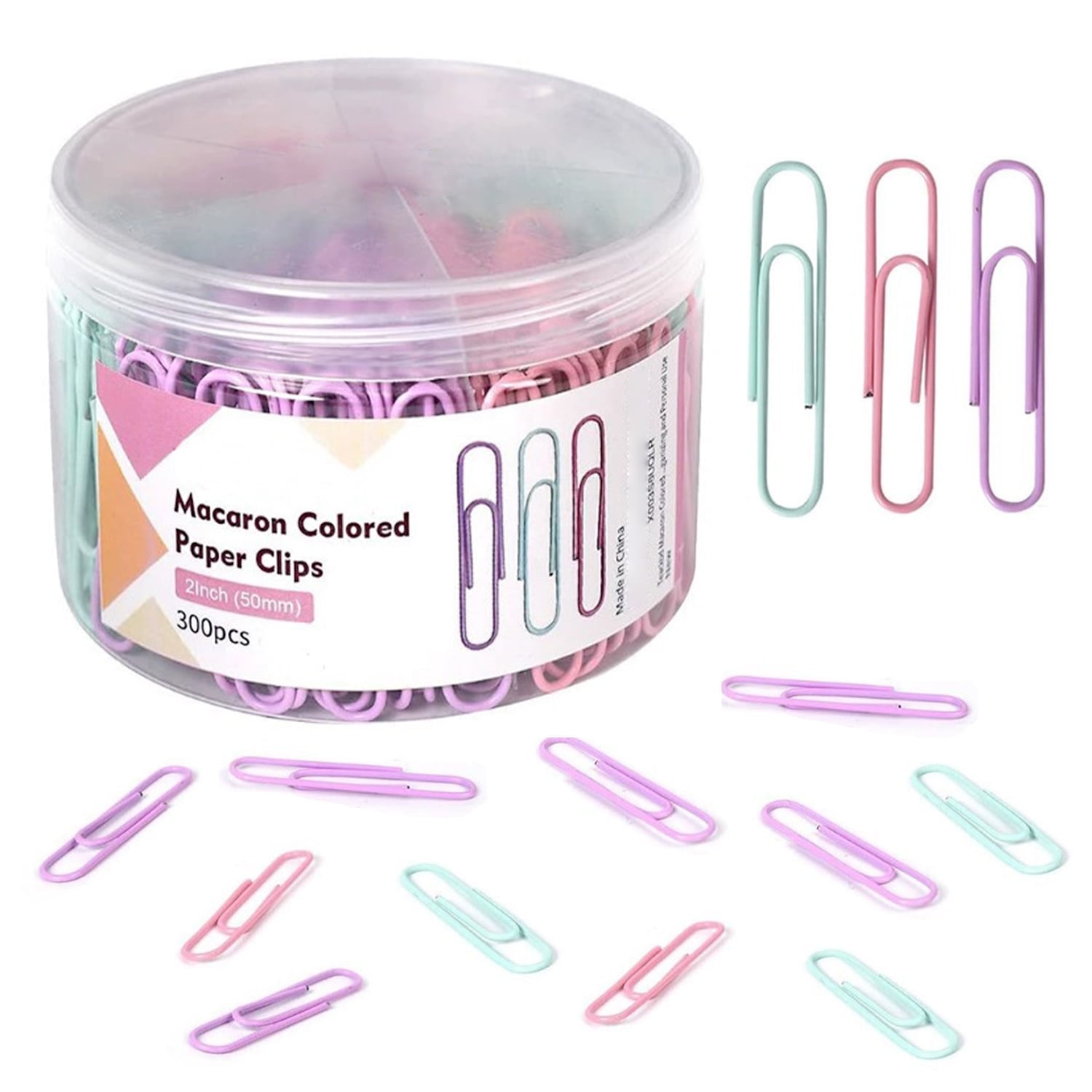 300 Pcs 2 in (50mm) Macaron 3 Colored Jumbo Paper Clips for Organizing ...