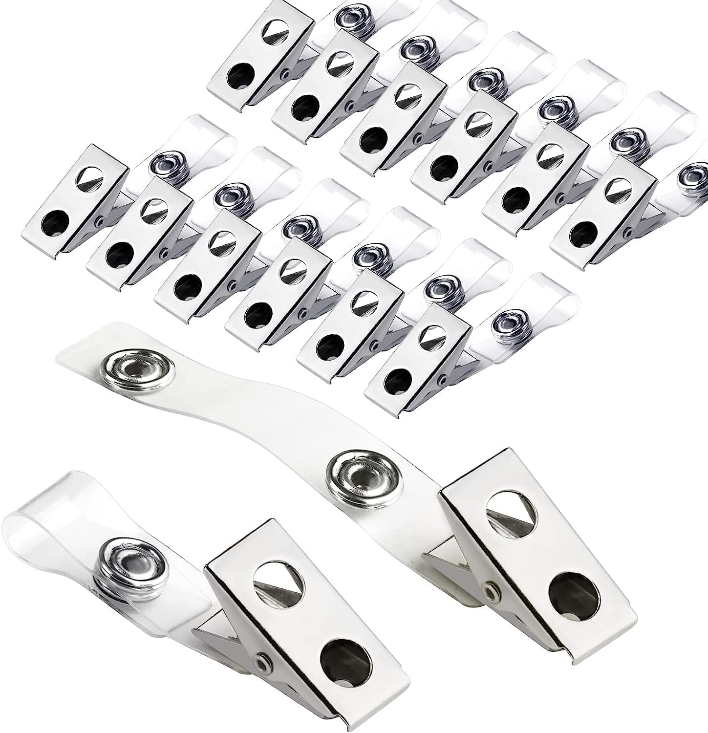 300Pcs Metal Badge Clips with Clear PVC Straps, Premium Double Hole ...