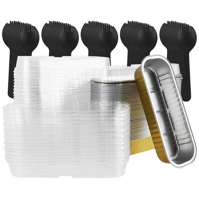 300Pcs Mini Loaf Pans with Lids and Spoons 200ml Non-Stick Aluminum ...